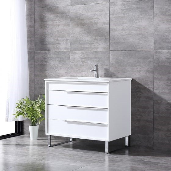 Viper 32" Solid Oak Wood White Freestanding Bathroom Vanity