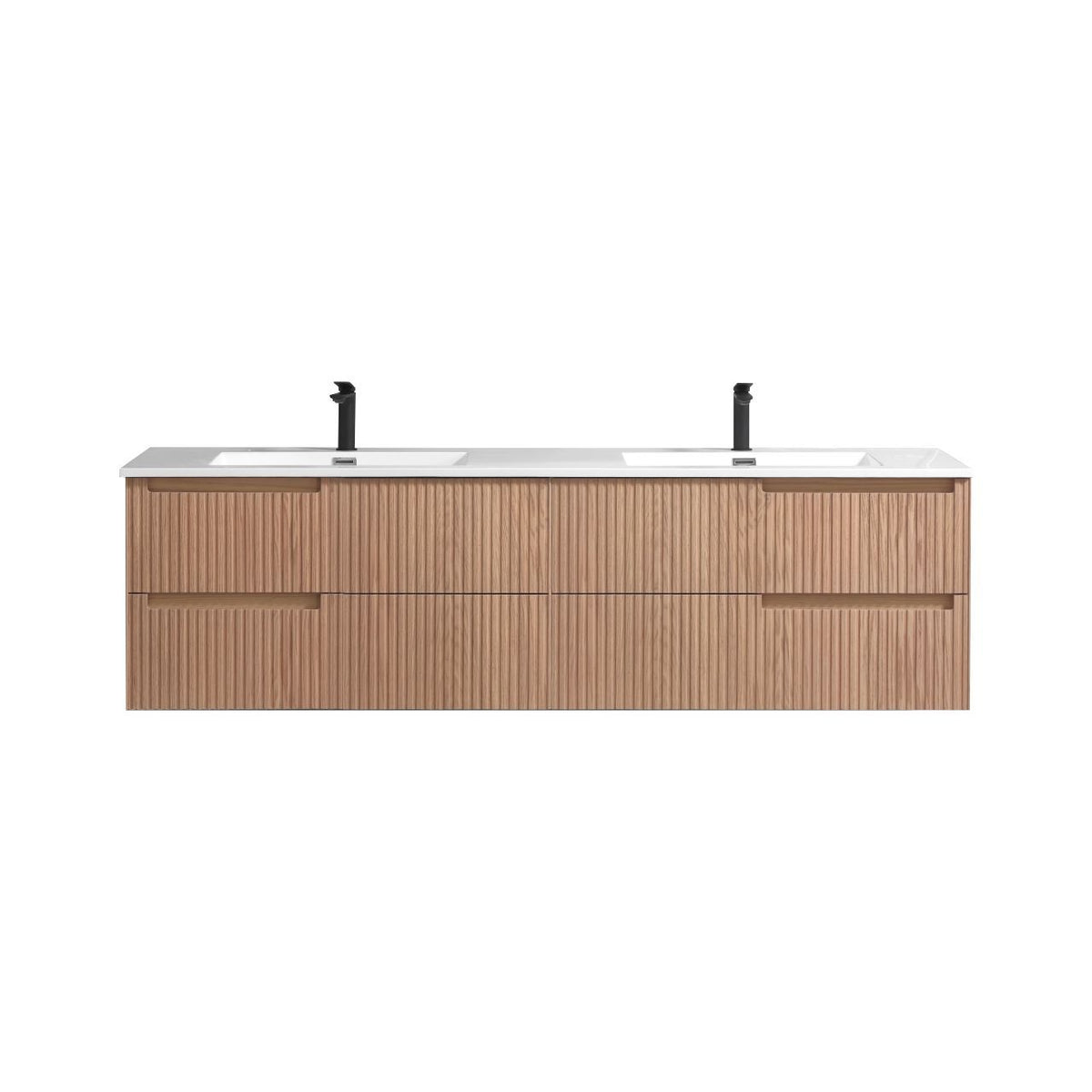 Fiore 72” Double Sink Modern Fluted Wall Mount Bathroom Vanity