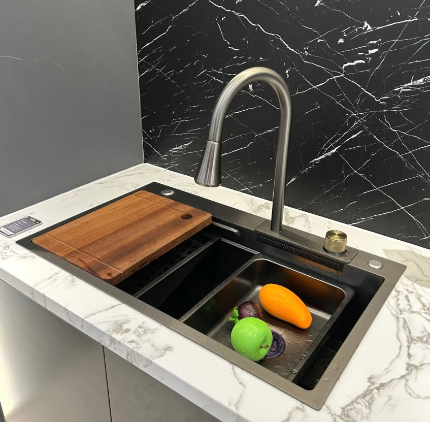 30" Waterfall Top Mount Kitchen Sink with Accessories Included